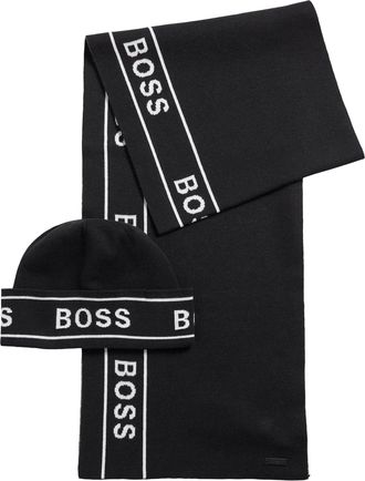 HUGO BOSS Ulfino M&uuml;tze und Schal Set (Schwarz)