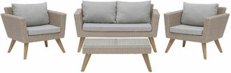 Beliani Gartenmöbel Set Braun und Grau Rattan Sicherheitsglas Textil inkl. Kissen 4-Sitzer Terrasse Outdoor Modern