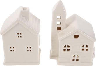 Angoily 2 St&uuml;ck Keramik Weihnachtsdorfh&auml;user mit LED Beleuchtung Kleine Wei&szlig;e Keramik Ornamente zum H&auml;ngen Sichere Weihnachtsdeko f&uuml;r Baum und Tisch