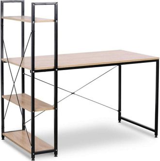 Woltu Schreibtisch Computertisch B&uuml;rom&ouml;bel PC Tisch B&uuml;rotisch Arbeitstisch aus Holz und Stahl, mit Ablage, ca. 120x64x120 cm, Heller Eiche+schwarz