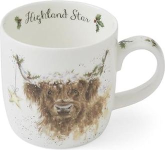 Wrendale Designs Royal Worcester Wrendale Deigns Highland Star Tasse de No&euml;l en c&eacute;ramique Motif vache des Highlands 0,3 l