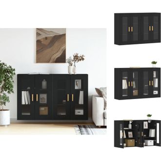 vidaXL Wandschr&auml;nke 2 Stk. Schwarz Holzwerkstoff - Wandschrank - Schwarzer Schrank - Regal Schwarz - Wohnzimmer Dekoration - Garderobe Wandh&auml;ngend
