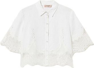 Twinset Femme, Blouses et Chemises, Blanc, Taille: 38 FR Lace Detail Shirt
