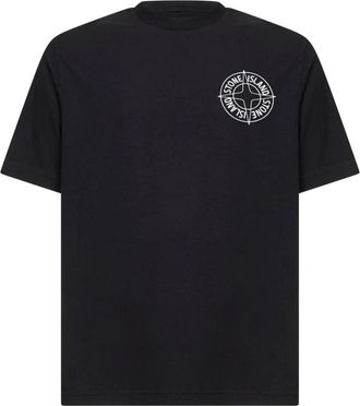 Stone Island Homme, Tops, Noir, Taille: S T-shirt &agrave; logo ras du cou c&ocirc;tel&eacute; manches courtes imprim&eacute; avec logo en relief
