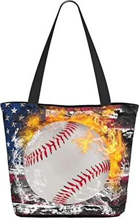 AOOEDM Drapeau am&eacute;ricain et baseball (2) sac &agrave; provisions pour femme 33 x 27,9 x 17,8 cm. Le cadeau parfait pour la Saint-Valentin. Cest de la Saint-Valentin
