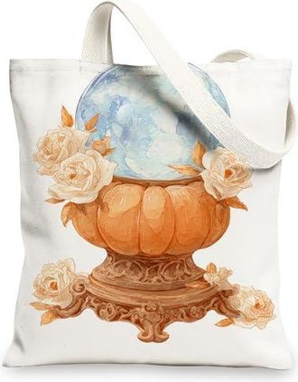 Generic Sacs fourre-tout vintage en toile motif rose, sacs à provisions réutilisables, légers et lavables avec bandoulière en toile Ba, Blanc, 13x15 Inch