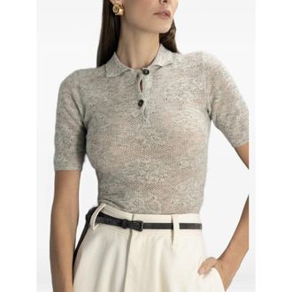 Brunello Cucinelli Silk-Alpaca Knit Polo Sweater - Gray