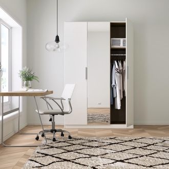 KIYDOO home24 Drehtürenschrank I 136 x 210cm Weiß/Hochglanz Weiß/Alpinweiß