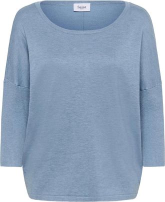 Saint Tropez Femme, Pulls, Bleu, Taille: 36 FR MilaSZ R-Neck Pullover