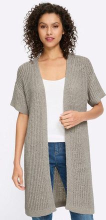 Heine Strickjacke Long-Strickjacke Kurzarm B&auml;ndchengarn, Rippoptik