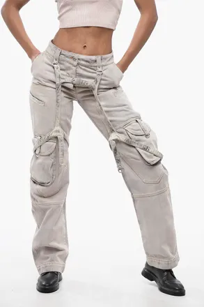 Off-white Jeans Cargo Baggy Fit Bleached Effect with Harness-Style Details 22cm Off-White
