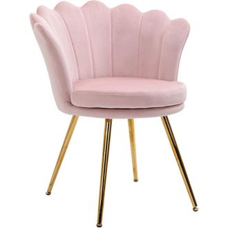 HOMCOM Fauteuil coquillage chaise coiffeuse fauteuil en velours avec pieds en m&eacute;tal dor&eacute; pour salon chambre et salle &agrave; manger 67l x 64P x 77H cm rose