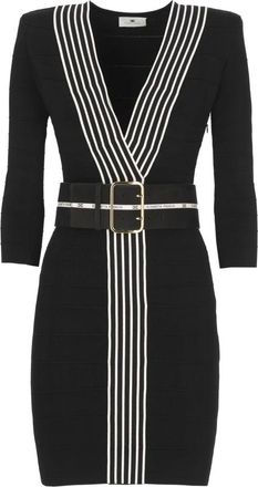 Elisabetta Franchi Femme, Robes, Noir, Taille: 38 FR Belted Knit Dress