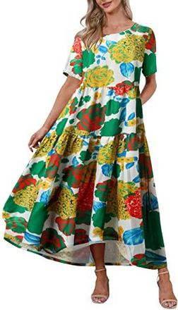 Generic Robes boh&egrave;me 2026 pour femmes, robe d&eacute;contract&eacute;e ample &agrave; motif floral boh&egrave;me avec poches, manches courtes, longue, pour l&eacute;t&eacute;, la plage, la balan&ccedil;oire,