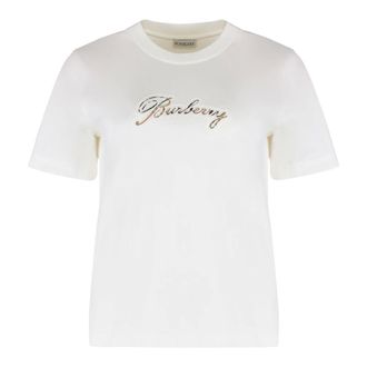 Burberry Femme, Tops, Blanc, Taille: 44 FR Logo Cotton T-shirt