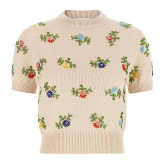 Paco Rabanne Haut en maille &agrave; manches courtes - Femme - Pulls - Beige - Taille: 38 FR