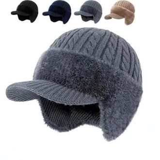 Generic Bonnet de baseball tricot&eacute; avec cache-oreilles et bord en laine doubl&eacute; de fourrure - Bonnet de baseball chaud pour homme et femme (gris)