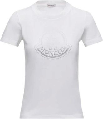 Moncler Femme, Tops, Blanc, Taille: 36 FR Crystal Logo Cotton T-Shirt