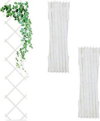 Relaxdays Rankgitter ausziehbar, 3er Set, 180x30 cm, Holz, Wandmontage, Rankhilfe Kletterpflanzen, Holzgitter, wei&szlig;