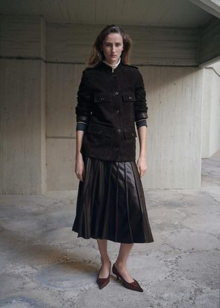 Mango Veste en daim avec col &agrave; lani&egrave;re marron - Femme - S - MANGO