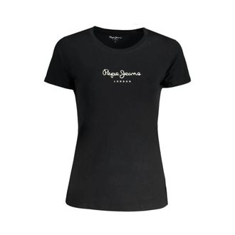 Pepe Jeans London Schwarzes Baumwoll Logo Print T-Shirt - - Tops - Damen - Schwarzk - XL