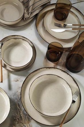 Hermia Elegant 16-Piece Dinner Set, 100% Porcelain, Cream Color | Includes 4 Service Plates (24 cm), Dessert Plates (21 cm), Plates (20 cm), Bowls (15 cm) | 