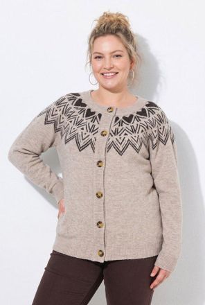 Ulla Popken Strickjacke Strickjacke Norwegermuster Rundhals Langarm