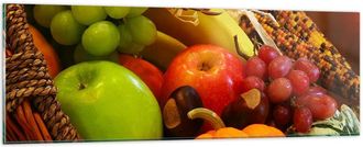 Arttor Panorama Bilder auf Glas Weidenkorb Obst Gemüse Glasbild 90x30cm Wandbilder Dekoration Wohnzimmer Schlafzimmer Küche Klein Wanddeko Bild im Glas Wand 