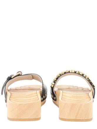 Moschino Logo-Embellished Calf Leather Sandals - Black