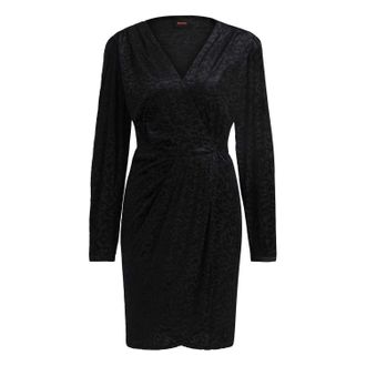 HUGO BOSS Edevoras Wickelkleid f&uuml;r Damen, V-Ausschnitt, Lang&auml;rmlig (Schwarz)