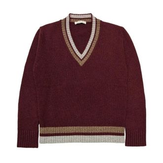 L.B.M. 1911 Burgunder V-Ausschnitt Mohair Pullover - - Knitwear - Herren - Braun - 2XL