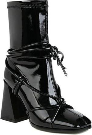 Generic Bottines à bout carré pour femme avec lacets et noeud papillon, Noir, 40.5 EU