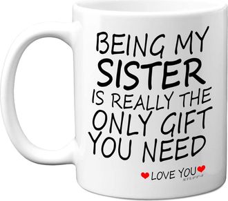 Stuff4 Tasse mit Aufschrift Being My Sister, 325 ml, Keramik, spülmaschinenfest, perfekt für Geburtstag, Weihnachten, Wichteln, Geburtstagsgeschenke, Tasse, 
