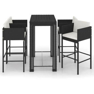 Les Tendances 5-tlg. Gartenbar-Set mit Kissen Poly Rattan Schwarz vidaXL