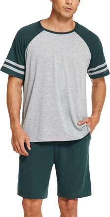 Ekouaer Schlafanzug Herren Kurz Pyjama Herren Kurz Set Kurzarm Oberteil und Shorts Zweiteilig Nachtwäsche,Dunkelgrün XXL