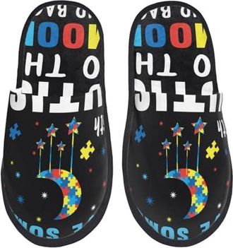 Generic Hiver Pantoufles JAime Avec LAutisme Jusqu&Agrave; La Lune Et Retour Unisexe Pantoufles En Feutre Cozy Chaussons Pour Int&eacute;rieur Femmes Spa L