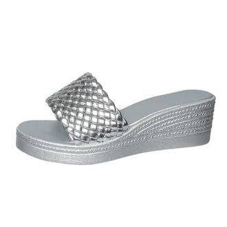 Generic Espadrilles compens&eacute;es &agrave; bout ouvert pour femme - Tendance - Tress&eacute;es - Chaussures de plage - Style boh&egrave;me, Argent&eacute;., 40.5 EU