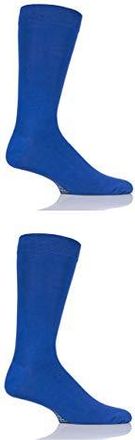 SockShop Homme et Femme Plaine et ray&eacute;s Colour Burst Chaussettes en bambou &agrave; coutures lisses Paquet de 2 True Blue 41-46