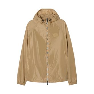 Burberry Homme, Vestes, Beige, Taille: L Veste &agrave; capuche en nylon avec bande Check