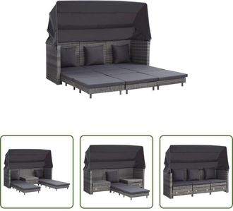 vidaXL Ausziehbares Schlafsofa - Ausziehbares 3-Sitzer-Schlafsofa mit Dach Poly Rattan Grau