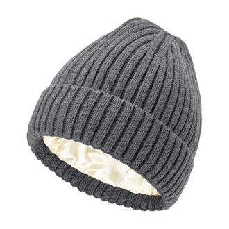 Dreshow Bonnet dhiver pour Femmes Hommes Bonnet Doubl&eacute; Satin Doux et Chaud Beanie Hiver avec Doublure Soyeuse Tricot&eacute; Chapeau Unisexe