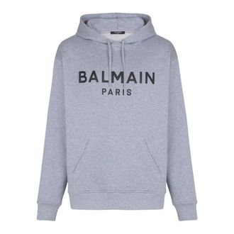 Balmain Homme, Sweatshirts et sweats &agrave; capuche, Gris, Taille: 3XL Printed cotton hoodie