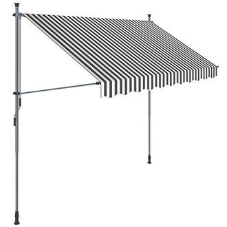 Songmics Klemmmarkise, 300 cm, Balkonmarkise, Sonnenschutz, Markise mit Gestell, Verstellbare Höhe 2-3 m, Grau-Weiß gestreift GSA313GW