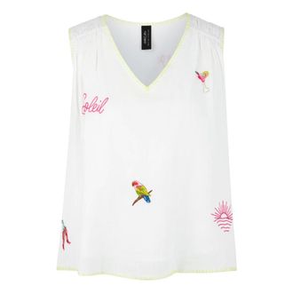 Marc Cain Femme, Tops, Blanc, Taille: 38 FR Top ample avec des &eacute;cussons brod&eacute;s