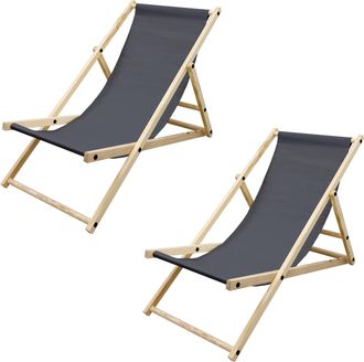ECD Germany 2er Set Liegestuhl klappbar aus Holz, 3 Liegepositionen, Anthrazit, bis 120kg, Gartenliege Sonnenliege Relaxliege Strandliege Liege Strandstuhl Klapps