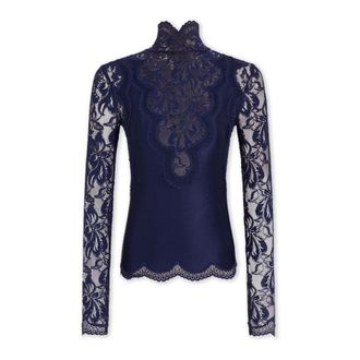 Paco Rabanne Top &agrave; col roul&eacute; en dentelle - Femme - Blouses et Chemises - Bleu - Taille: 34 FR