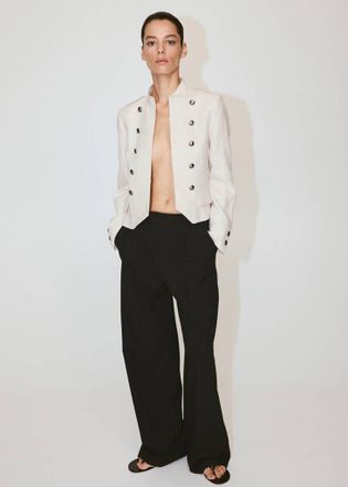 Mango Veste 100 % lin &agrave; boutons beige - Femme - S - MANGO