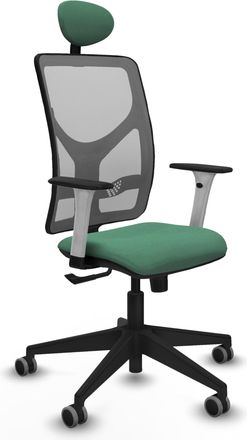 Piqueras y Crespo B&uuml;rostuhl mit Rollen und wei&szlig;en und schwarzen Armlehnen, h&ouml;henverstellbare Lendenwirbelst&uuml;tze und festes Kopfteil, ausgestattet mit 3 Positionen, Grau