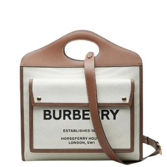 Burberry Pre-owned Pocket Bag Medium Canvas Leather 2way Bag - Femme - Pre-owned - Beige - Taille: ONE Size
