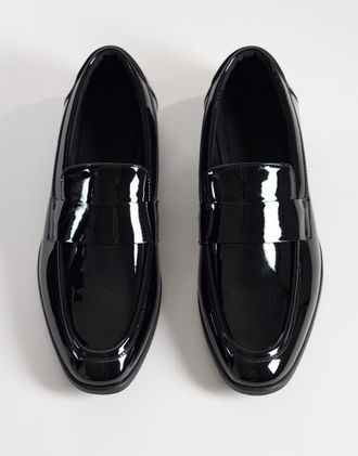 Asos schmale Loafer mit Sattel in Schwarz Lack